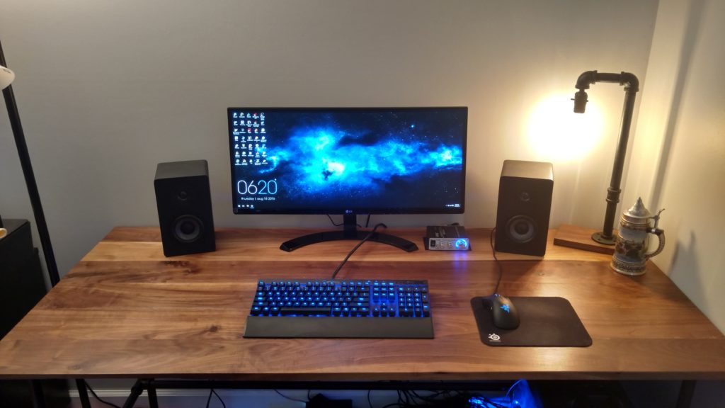 Walnut Office Computer Desk with Industrial Black Pipe Legs - MQ ...