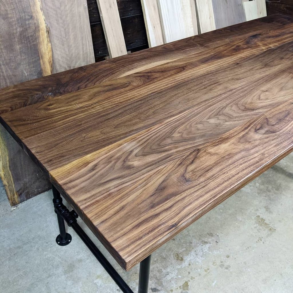 Walnut Office Computer Desk with Industrial Black Pipe Legs - MQ ...